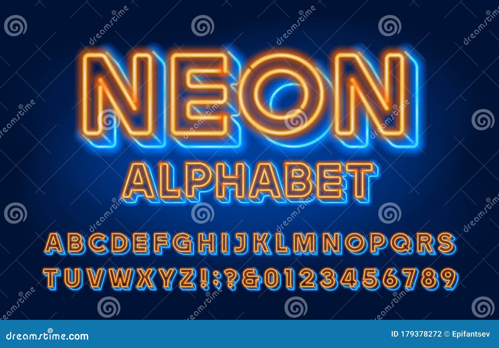 Neon Alphabet Font. 3D Effect Neon Light Letters and Numbers Stock ...