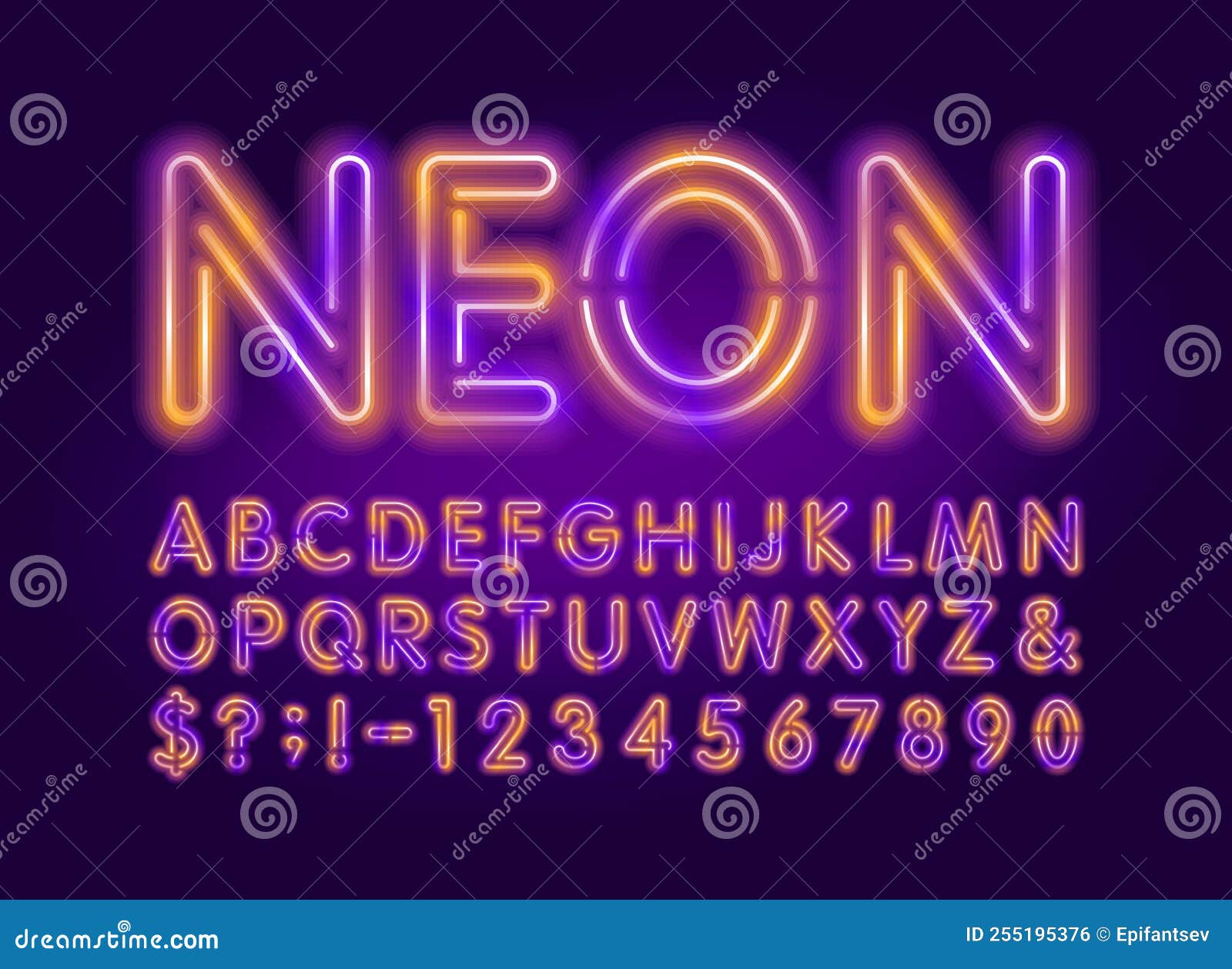 Neon Alphabet Font. Two Neon Colors Letters and Numbers Stock Vector ...