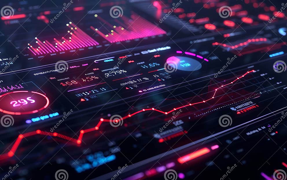 Neon Analytics Dashboard in Action Glowing Data Points and Charts on a ...