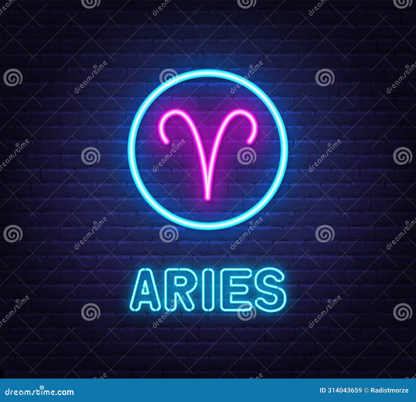 Neon Aries Sign on Brick Wall Background. Stock Vector - Illustration ...