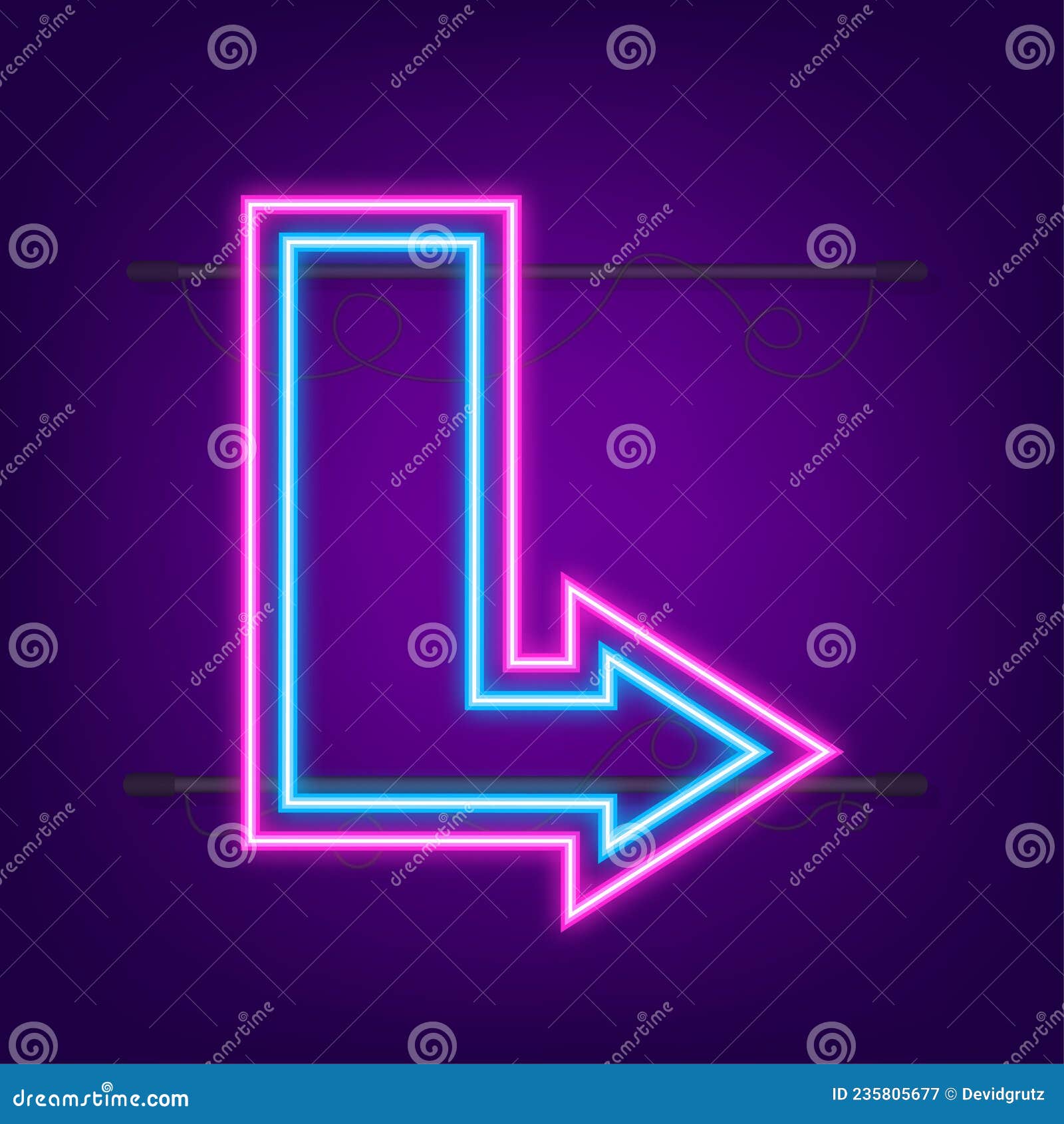Neon Arrow on Dark Backdrop. Vector White Light. Graphic Color ...