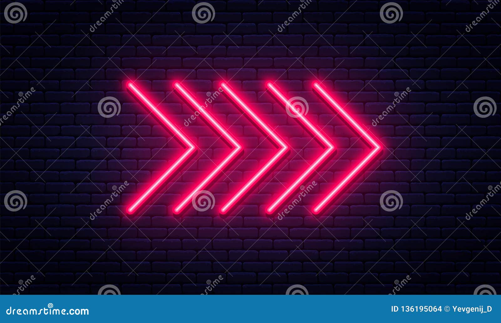 Neon Arrow Sign. Glowing Neon Arrow Pointer on Brick Wall Background ...