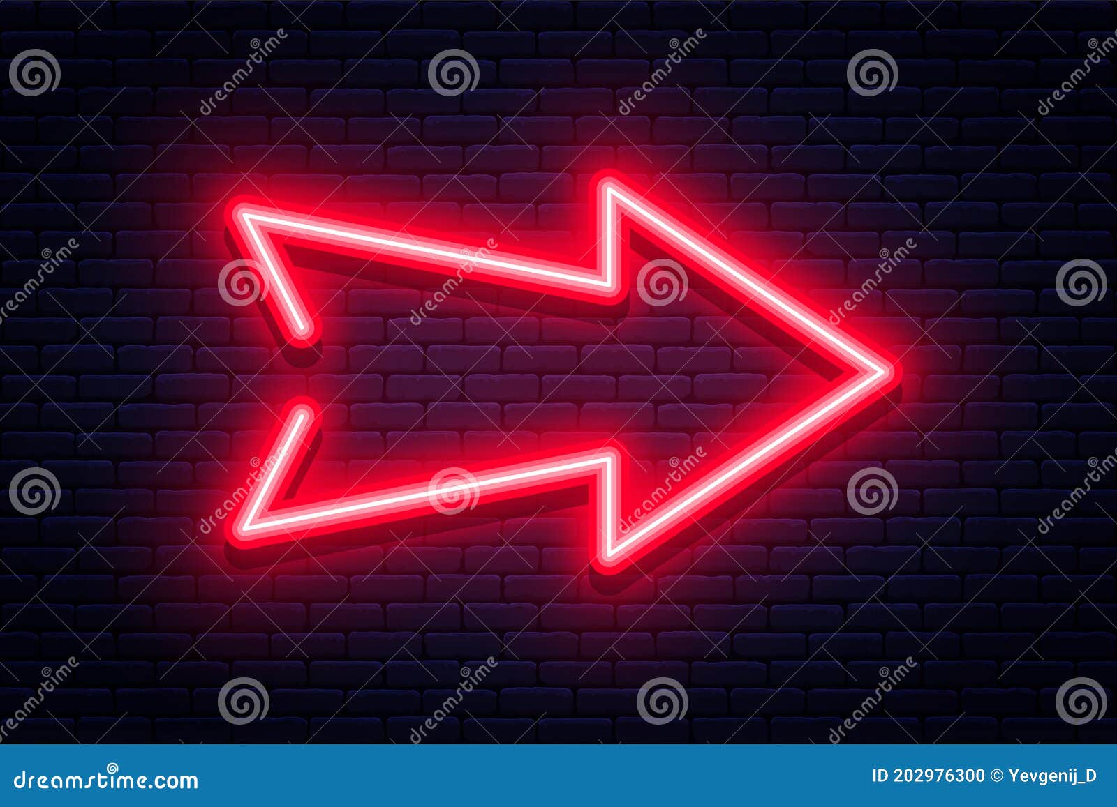 Neon Arrow Sign. Glowing Neon Arrow Pointer on Brick Wall Background ...