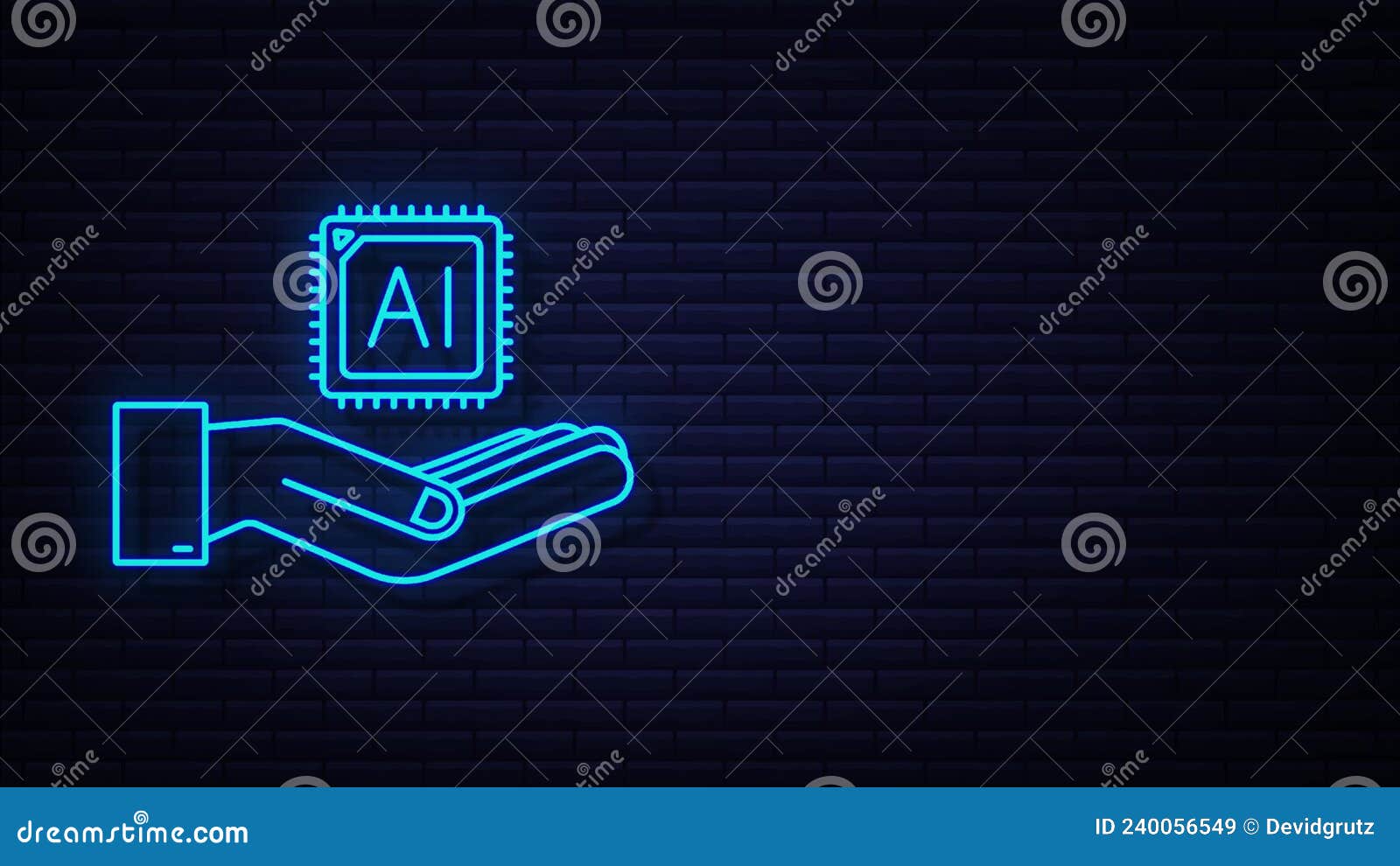 Neon Artificial Intelligence Landing Page. Ai Icon with Hands. Website ...