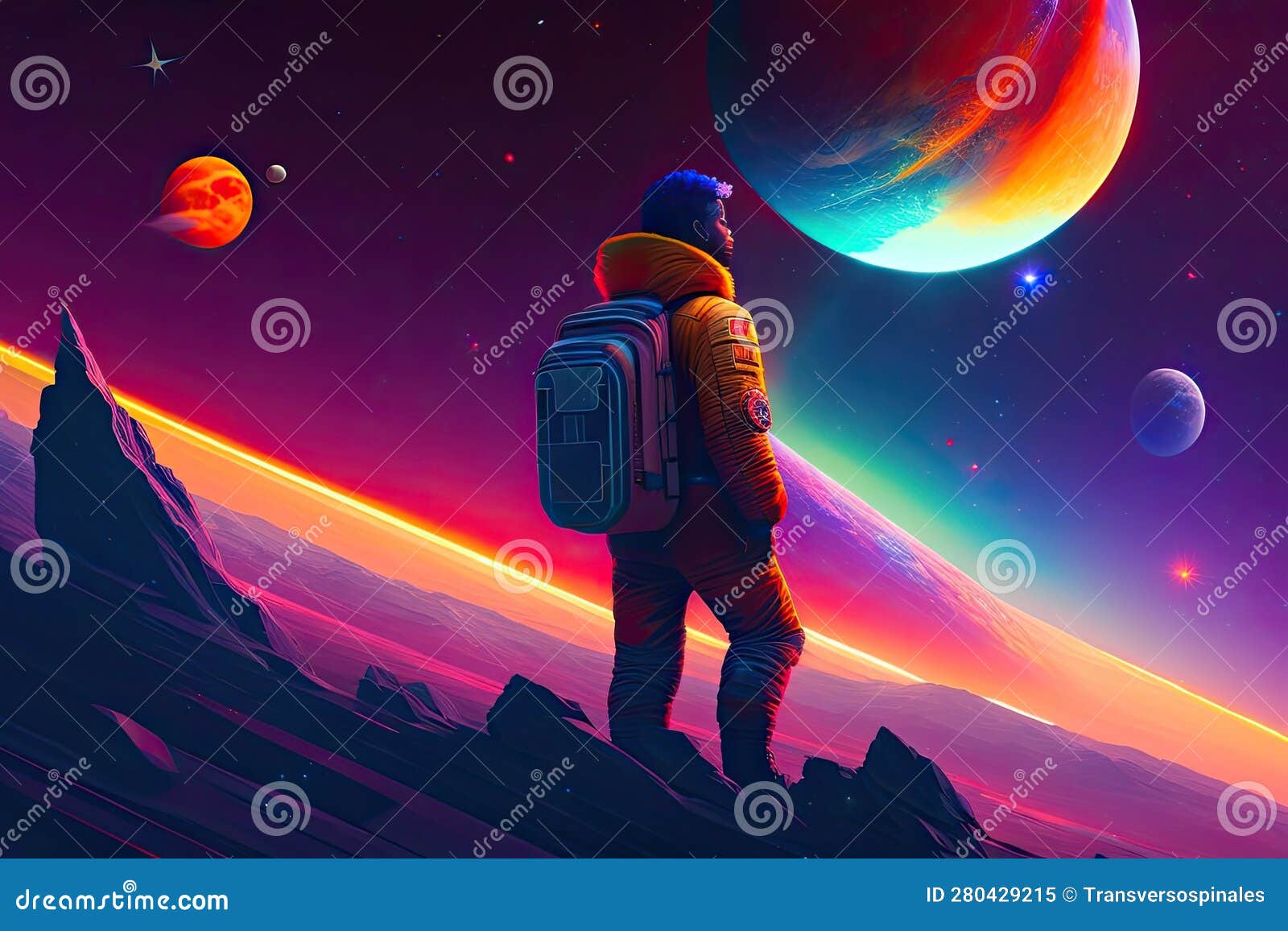 Neon Astronaut Spaceman Background Design Vector Illustration ...