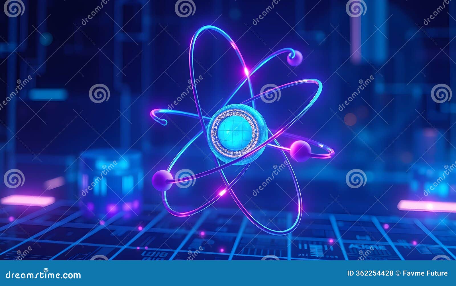 Neon Atom: Futuristic Science and Technology Visualization Stock ...