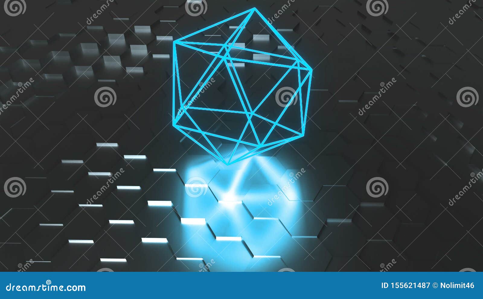 Neon Atom Symbol are on Surface with Reflection, Futuristic 3d Render ...