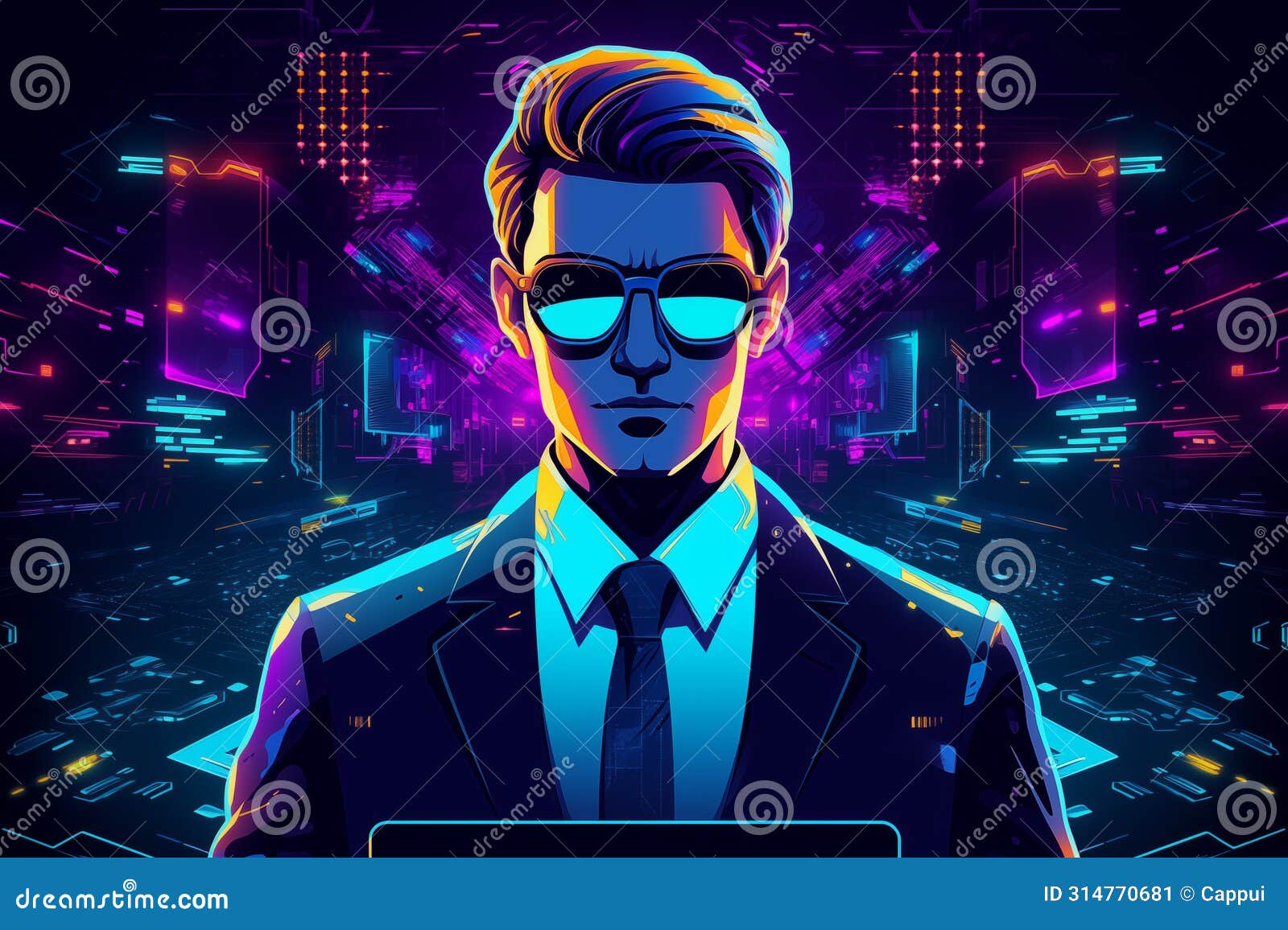 Neon Avatar Working on Big Data by Generative AI Stock Illustration ...