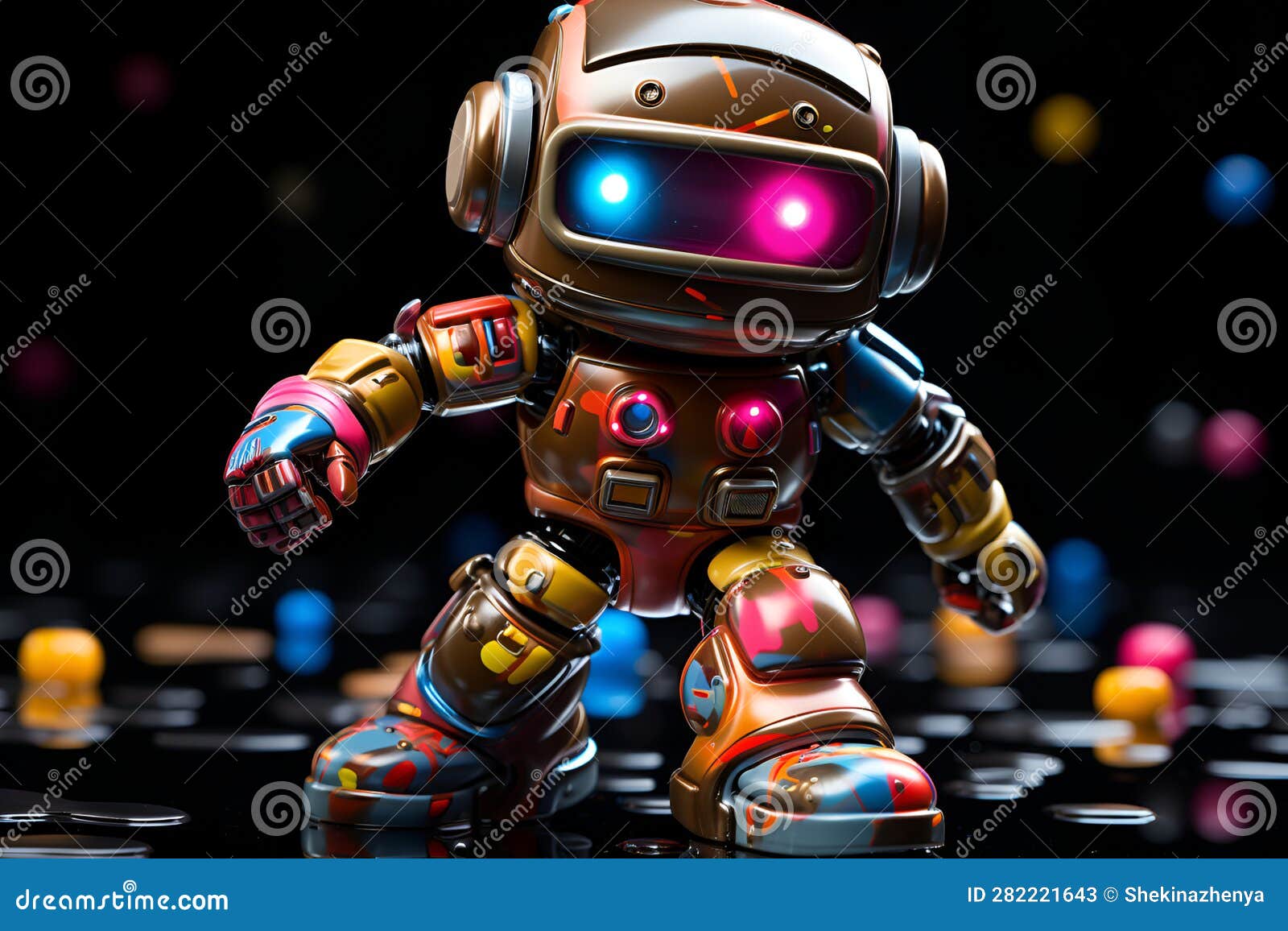 Neon Baby Robot Dancing, Lights in the Background, Disco. Bright ...