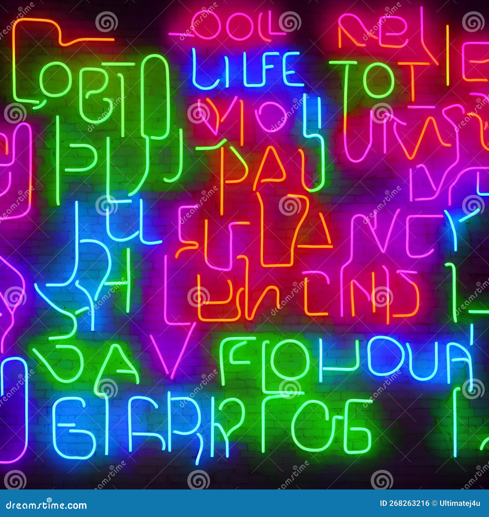 Neon Backdrop Lights Text on a Brick Background Stock Illustration ...