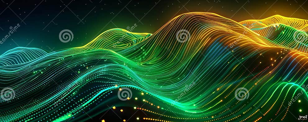 A Neon Background with a Digital Wave Pattern in Electric Green and ...