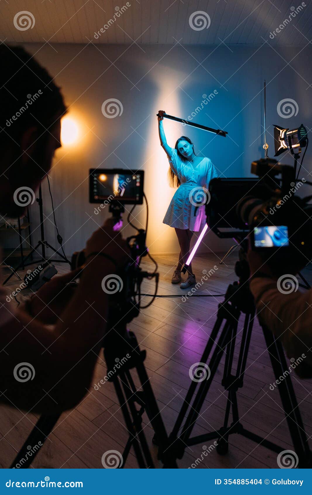 Neon Backstage Ultraviolet Studio Female Model Led Stock Photo - Image of camera, futuristic ...