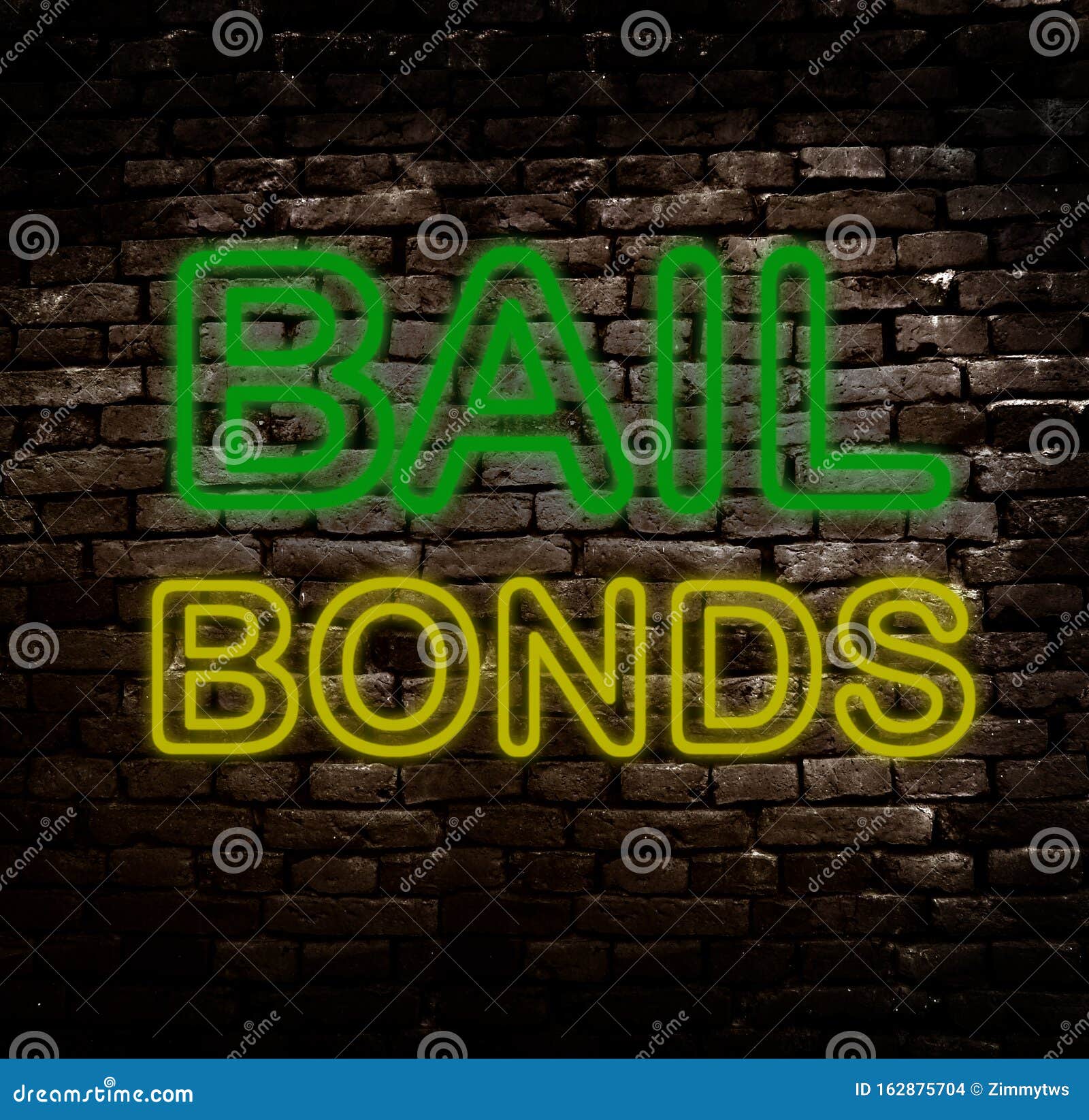 Neon Bail Bond sign stock photo. Image of bond, enforcement - 162875704