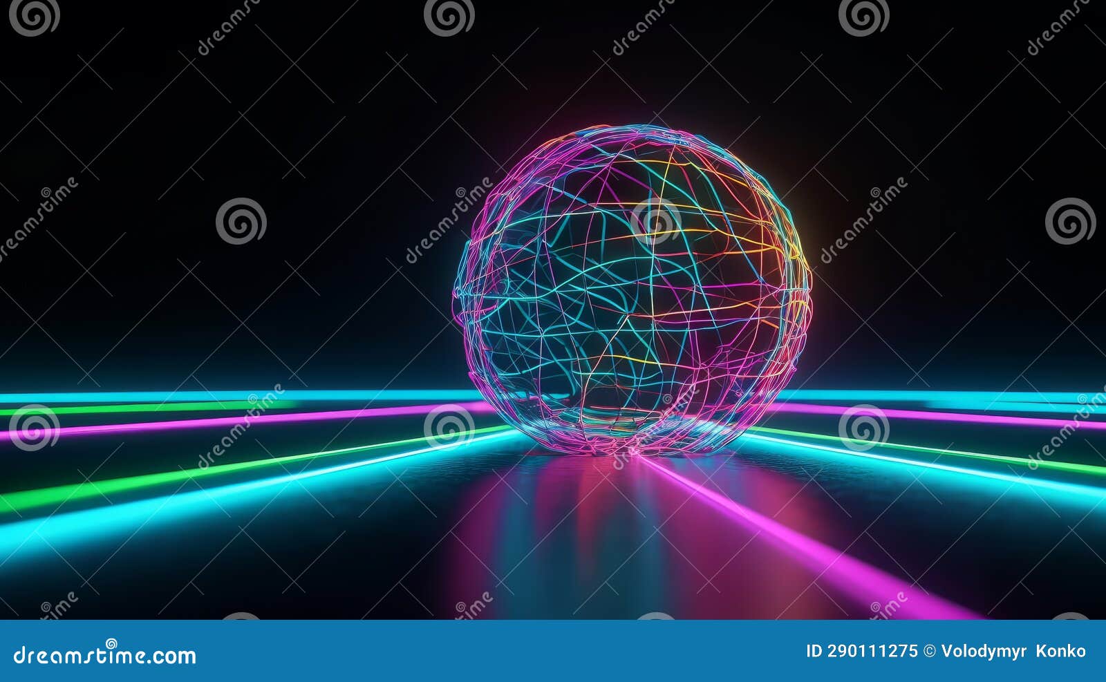 A Neon Ball Glowing in the Darkness. Generative Ai Stock Image - Image ...