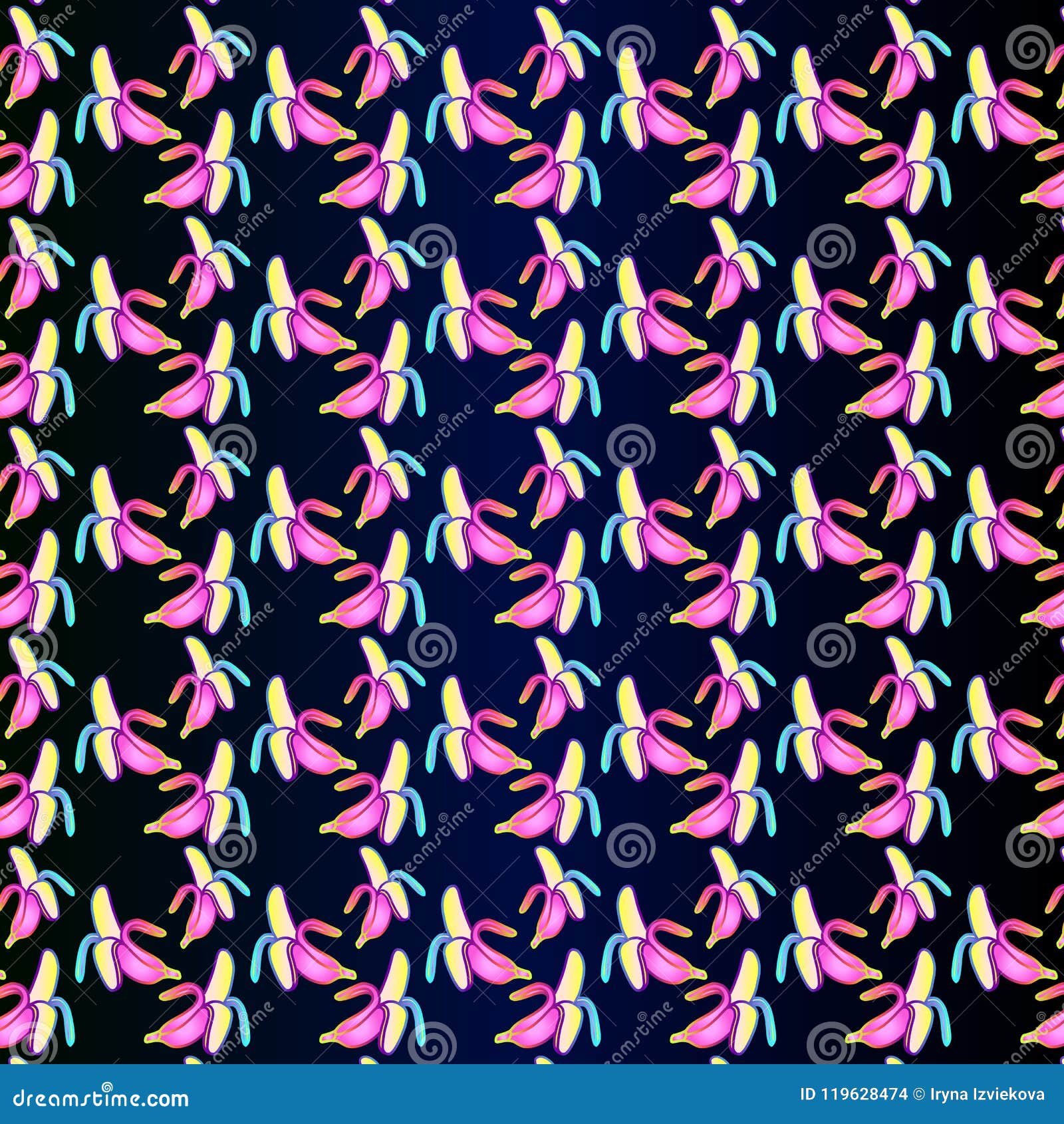 Neon Banana - Seamless Pattern on a Blue Gradient Background Stock ...