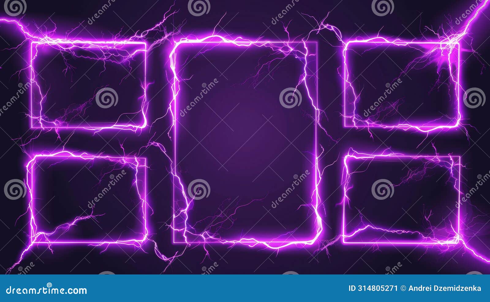 Neon Banner Frames with Lightning Discharge Isolated on Transparent Background, Modern Realistic ...