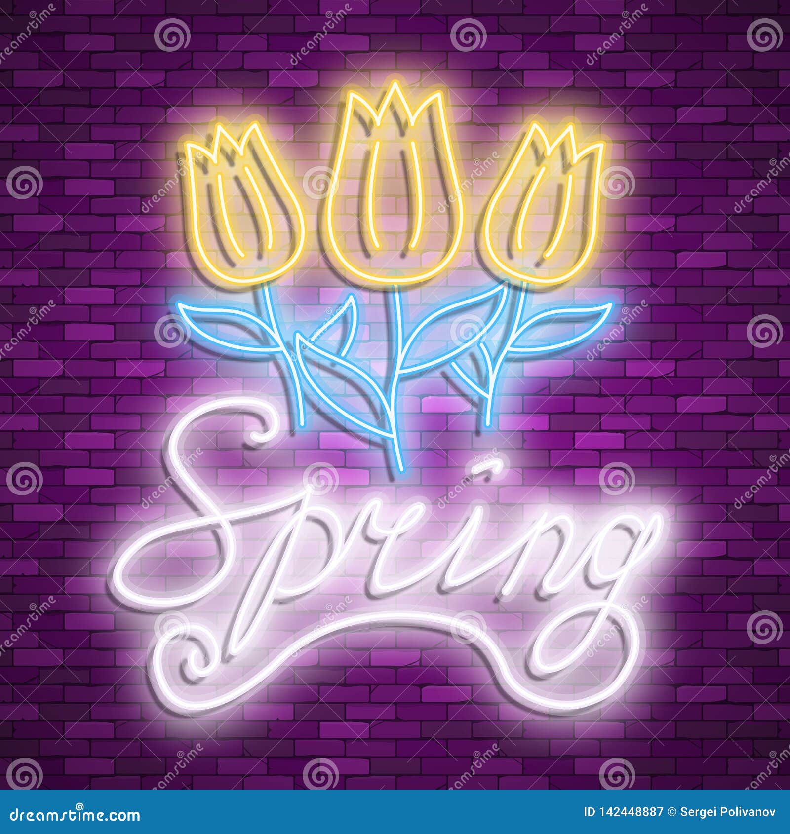 Neon Banner Spring. Stock Vector. Poster for Spring Party. Stock Vector ...