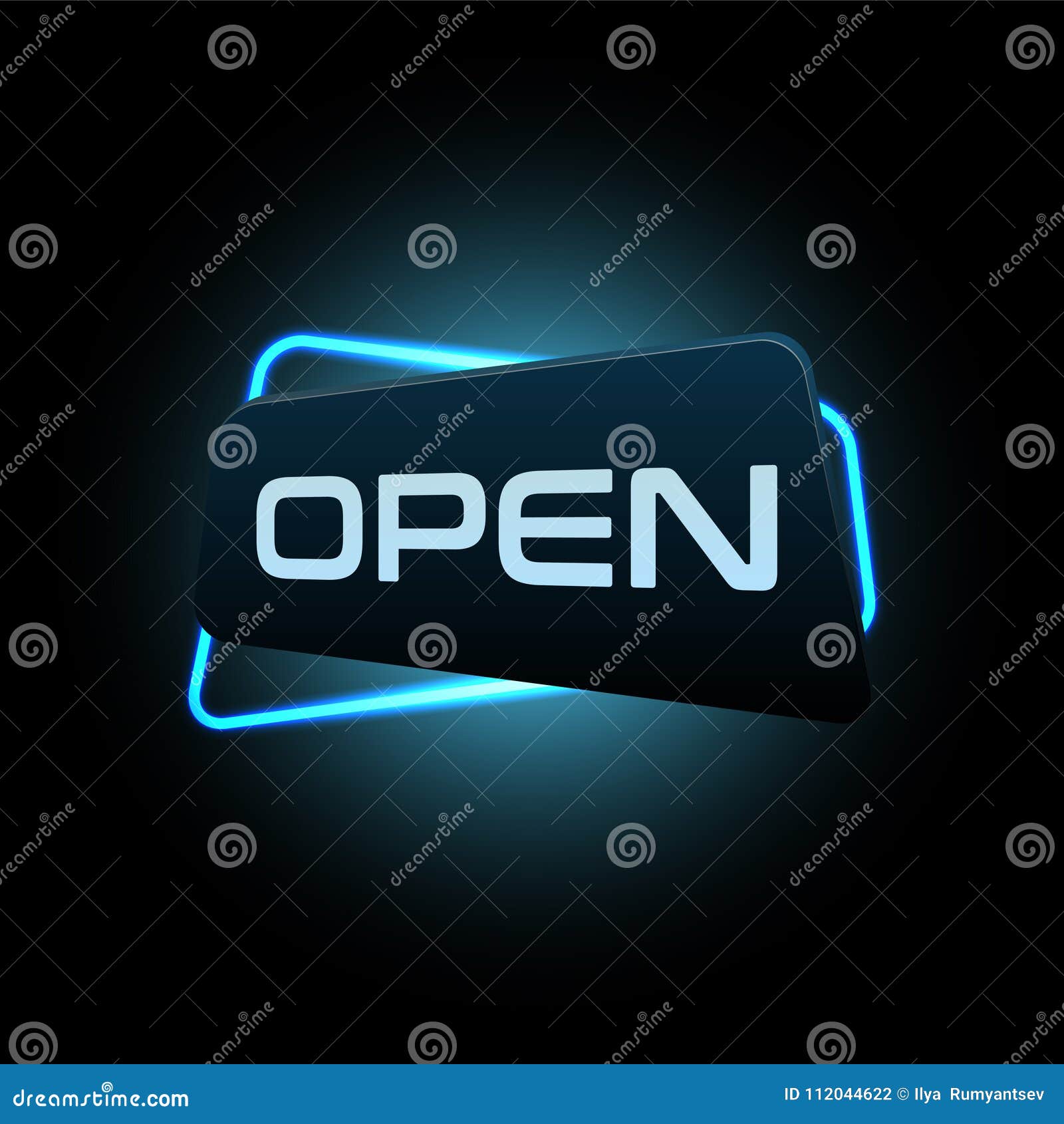 Neon Banner with the Word Open Stock Vector - Illustration of night ...