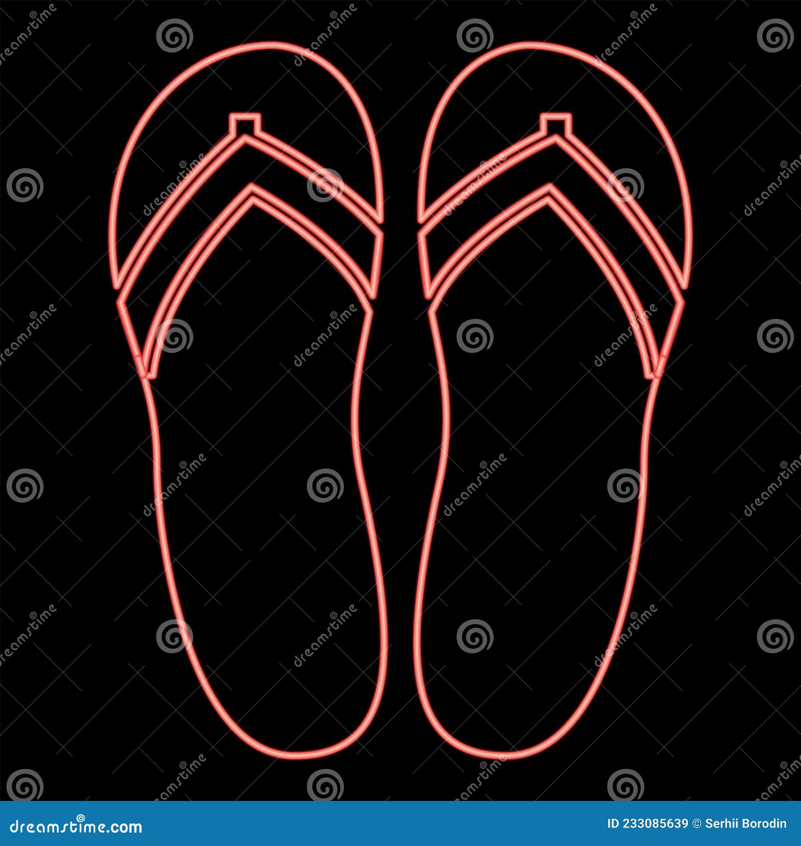 Neon Beach Slippers Red Color Vector Illustration Flat Style Image ...