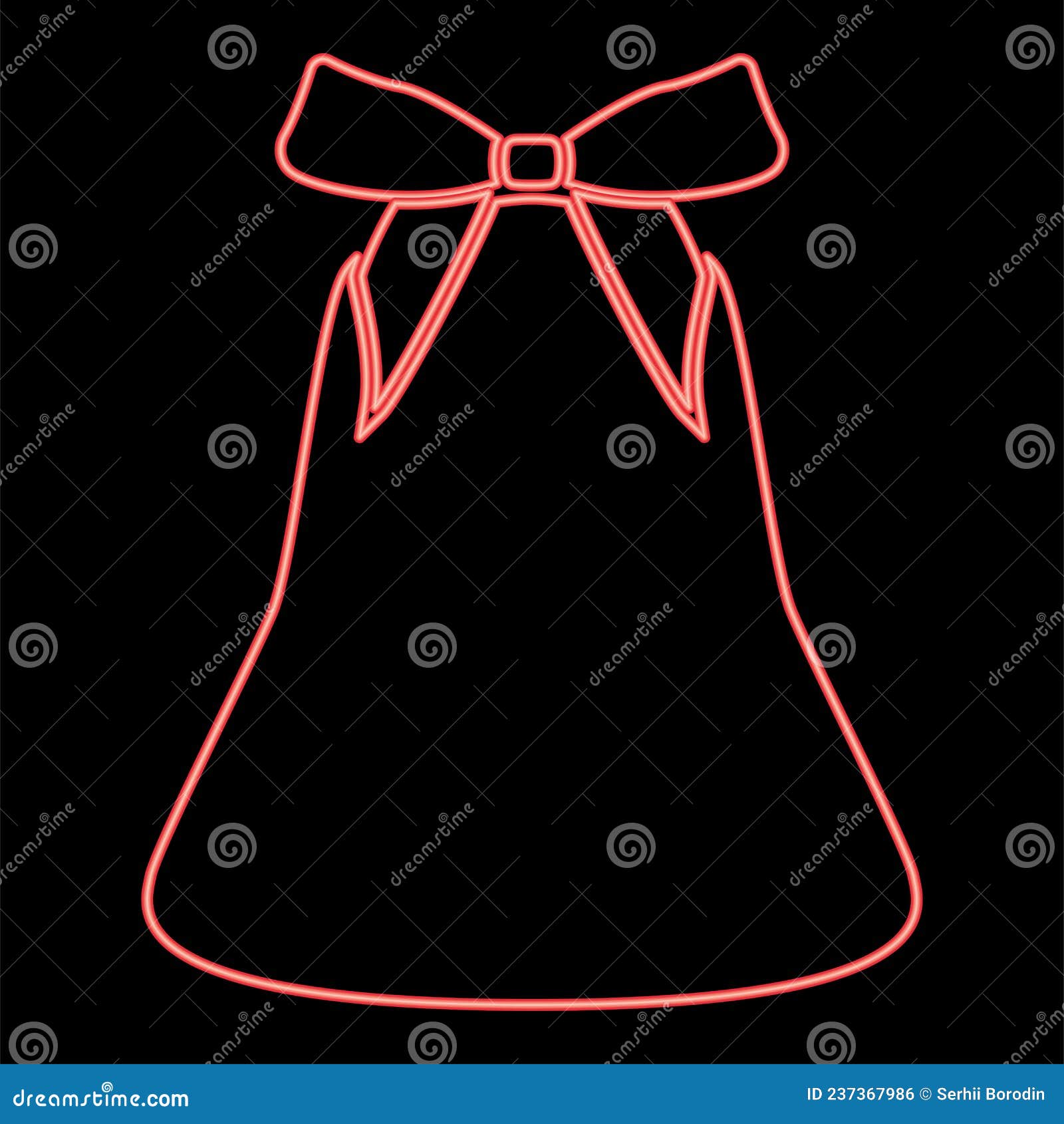 Neon Bell with Bow Ribbon Red Color Vector Illustration Image Flat ...
