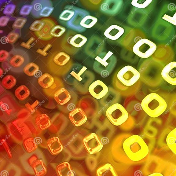 Neon Binary Code Grid in Vibrant Colors with Abstract Swirling Shapes ...