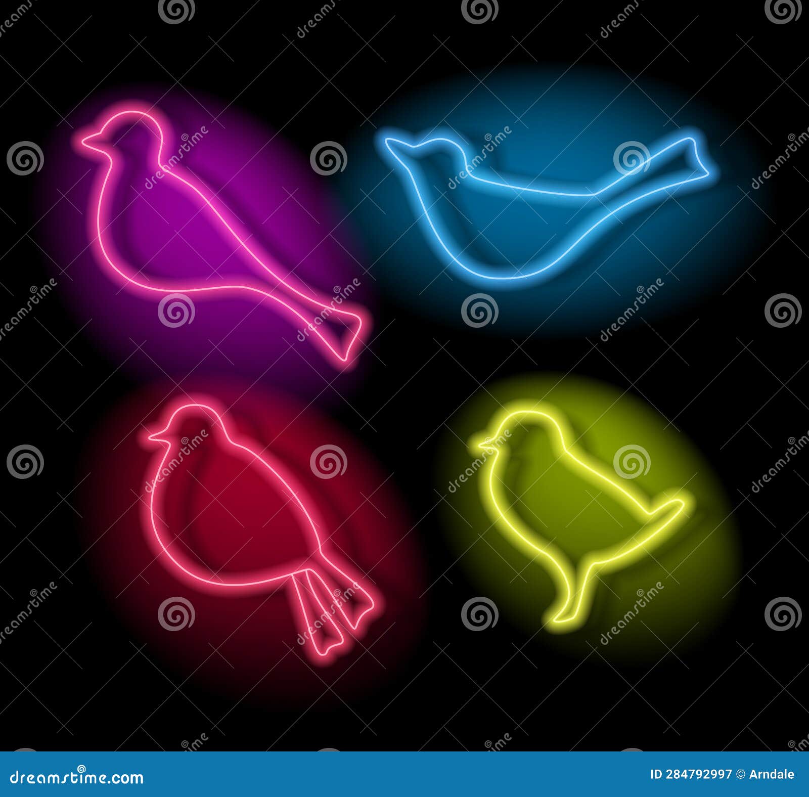Neon Bird Icons. Colored Glowing Silhouettes Stock Vector ...