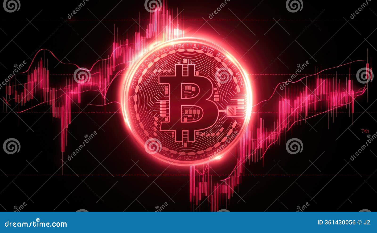 Neon Bitcoin Symbol with Dynamic Stock Market Chart Background Stock ...