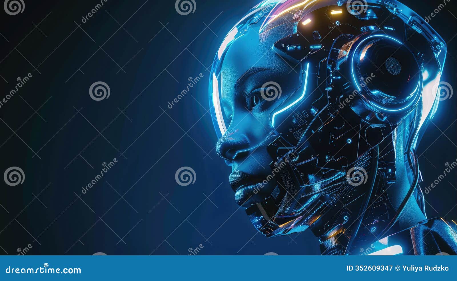 Neon Blue AI Robot Profile stock image. Image of profile - 352609347