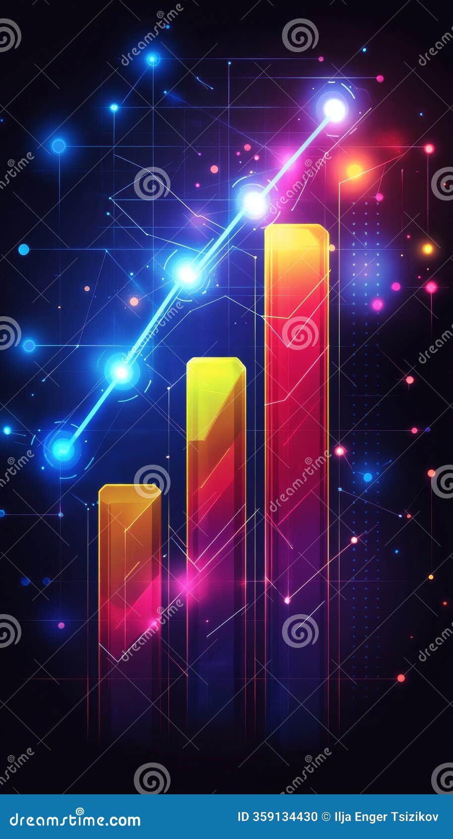 Dynamic Upward Trend, Bright Light Blue Ascending Graph Line On Dark ...