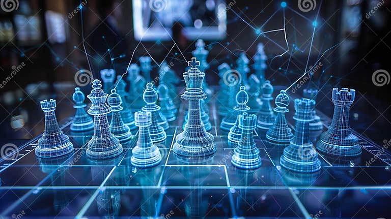 Neon Blue Chess Projection Mapping Concept Stock Illustration ...