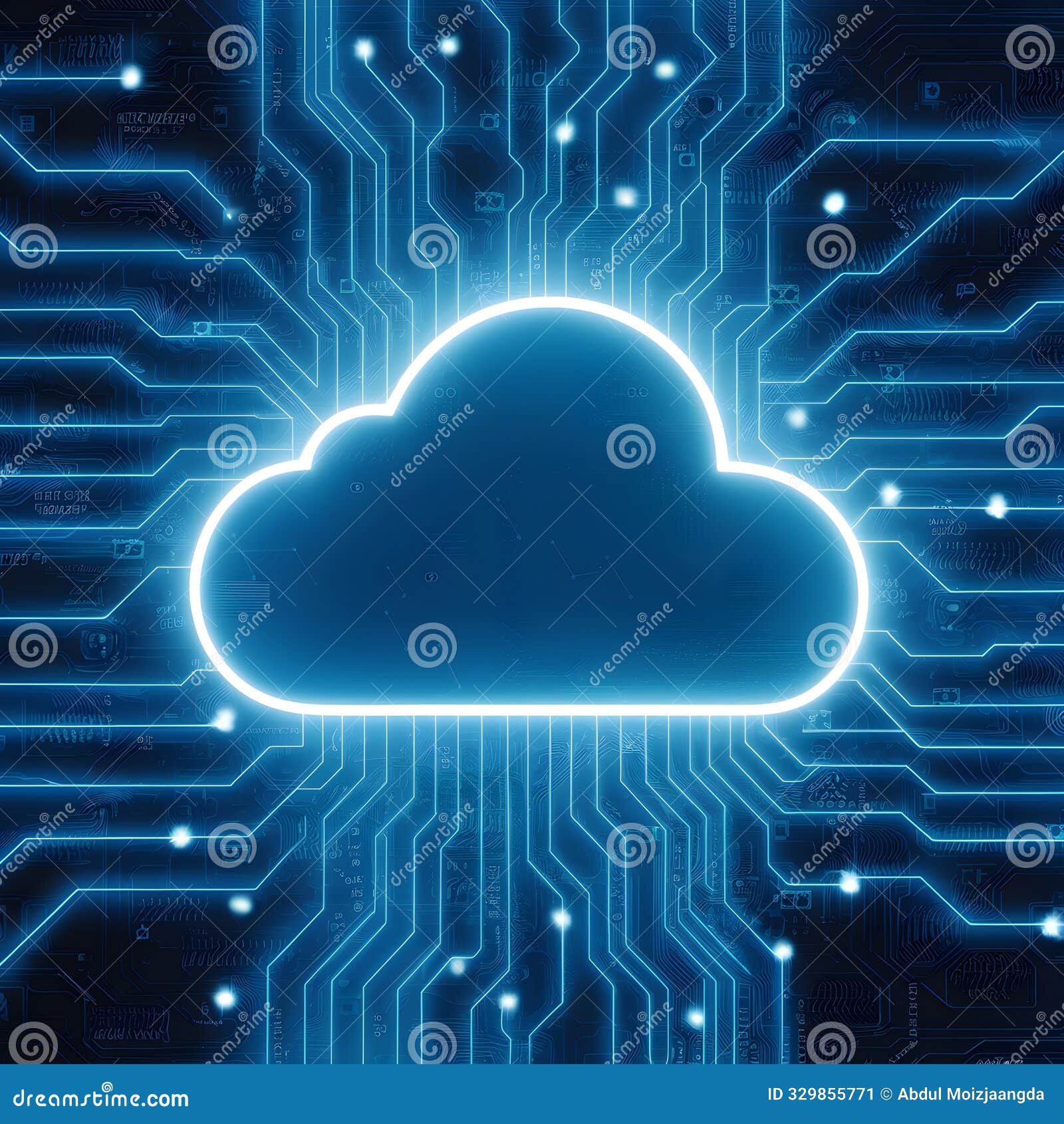 Neon Blue Cloud with Circuitry, Symbolizing Cloud Computing ...