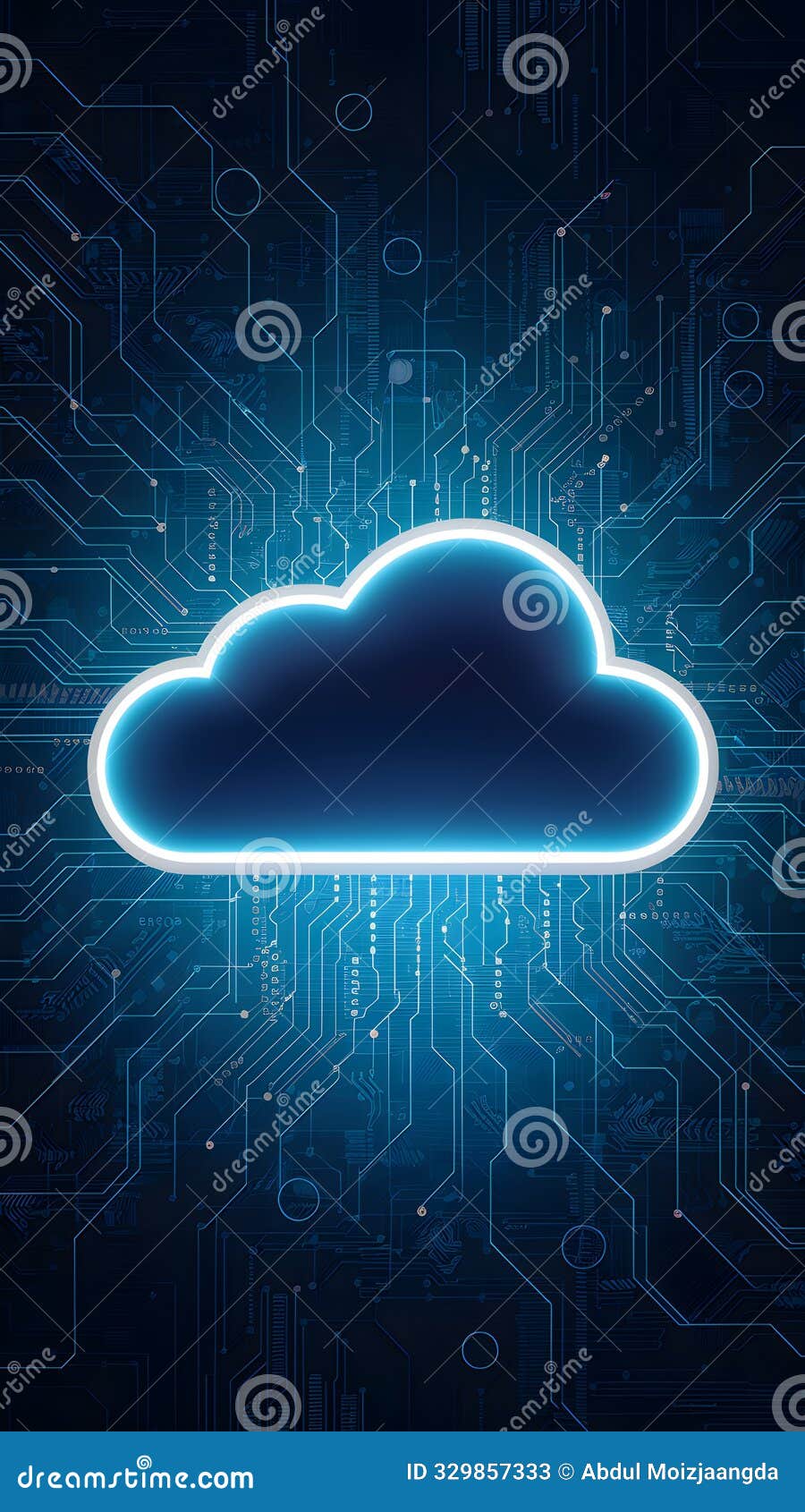 Neon Blue Cloud with Circuitry, Symbolizing Cloud Computing ...