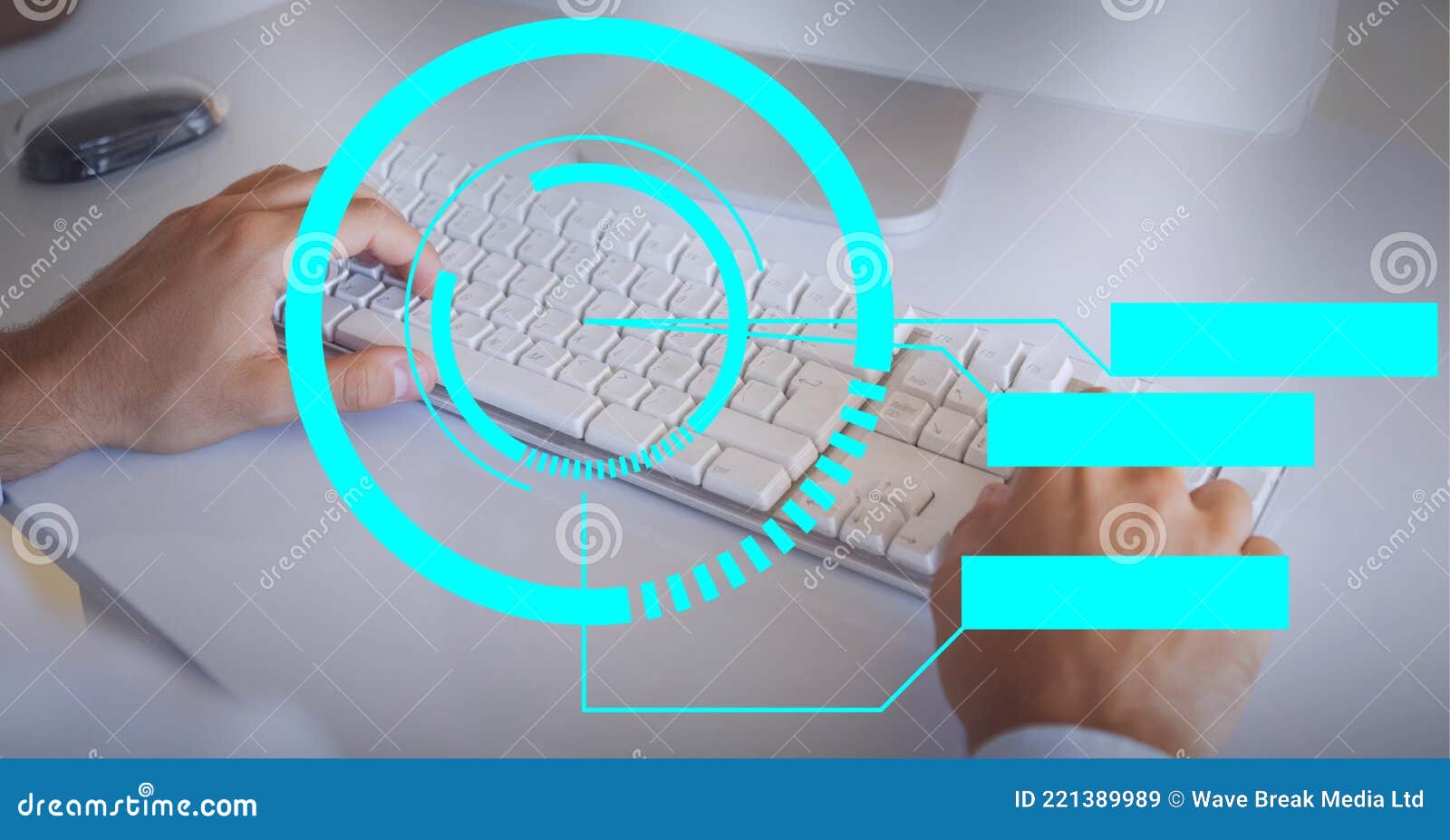 Neon Blue Computer Interface Against Mid Section of Person Using ...