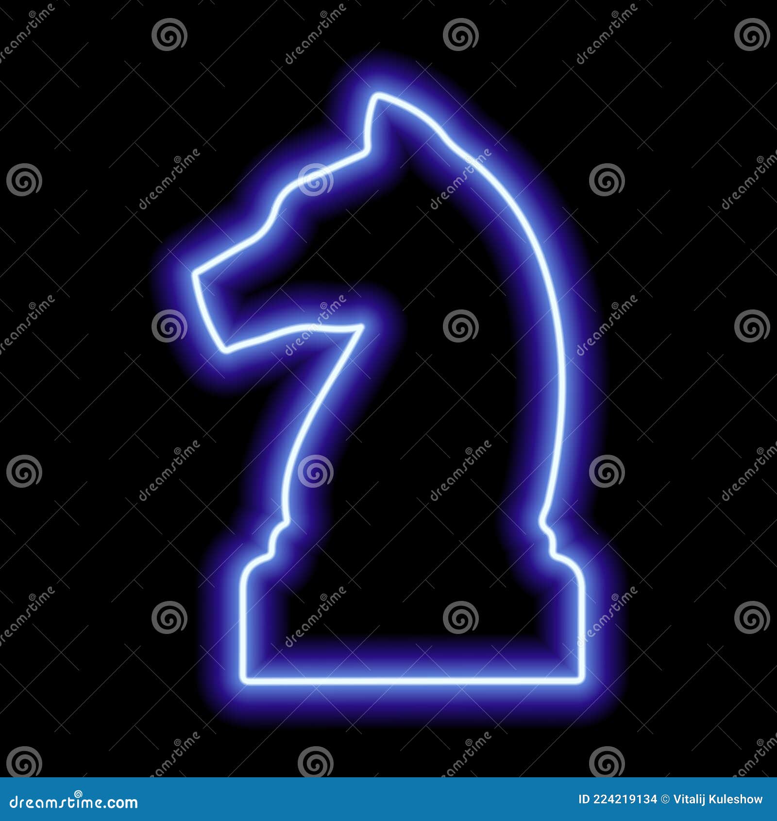 Neon Blue Contour Chess Figure Knight on a Black Background Stock ...