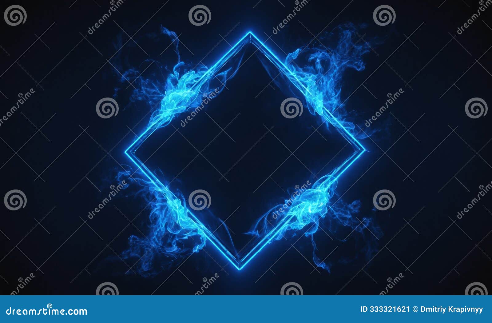 Neon Blue Diamond Frame with Smoke Effect on Black Background Stock ...