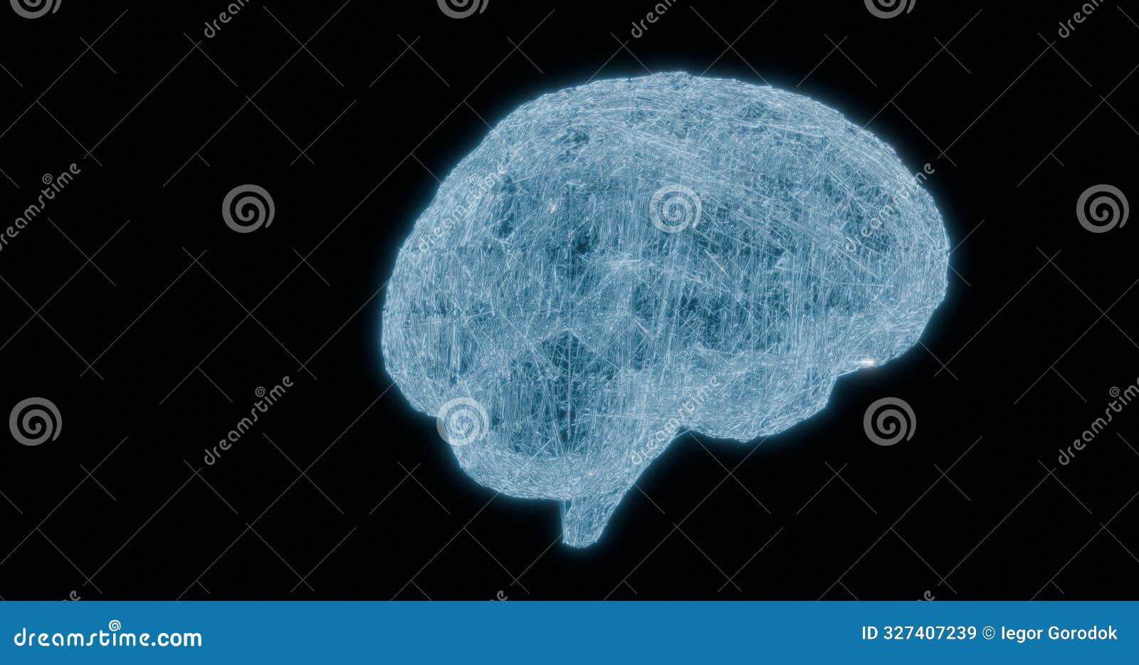 Neon Blue Digital Brain Structure on a Black Background with Copy Space ...