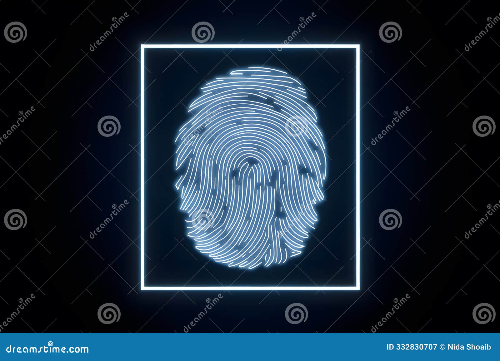 Neon Blue Digital Fingerprint with Intricate Patterns Enclosed in a ...