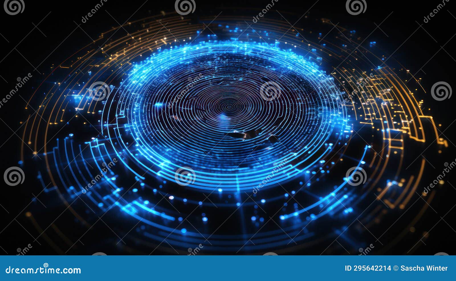 Neon Blue Fingerprint Illumination Stock Photo - Image of innovation ...