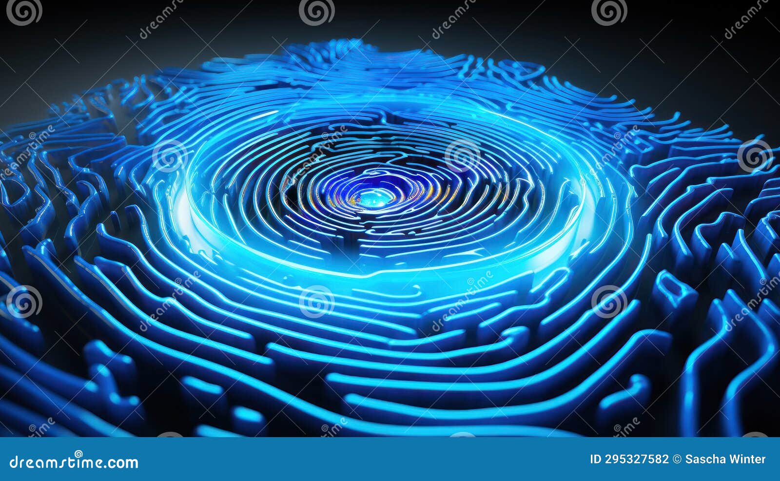 Neon Blue Fingerprint Pattern on Black Stock Illustration ...