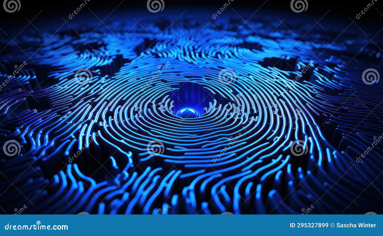 Neon Blue Fingerprint Pattern on Black Stock Illustration ...
