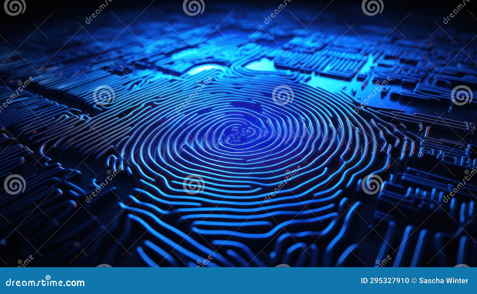 Neon Blue Fingerprint Pattern on Black Stock Illustration ...