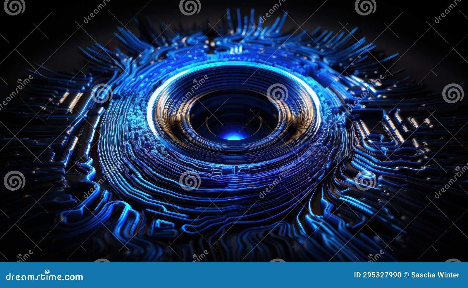 Neon Blue Fingerprint Pattern on Black Stock Illustration ...