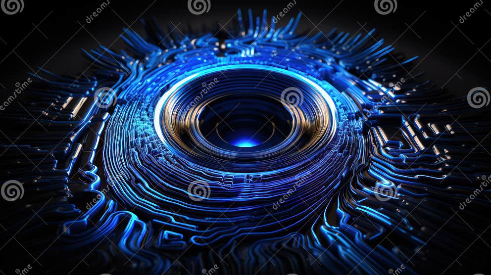 Neon Blue Fingerprint Pattern on Black Stock Illustration ...