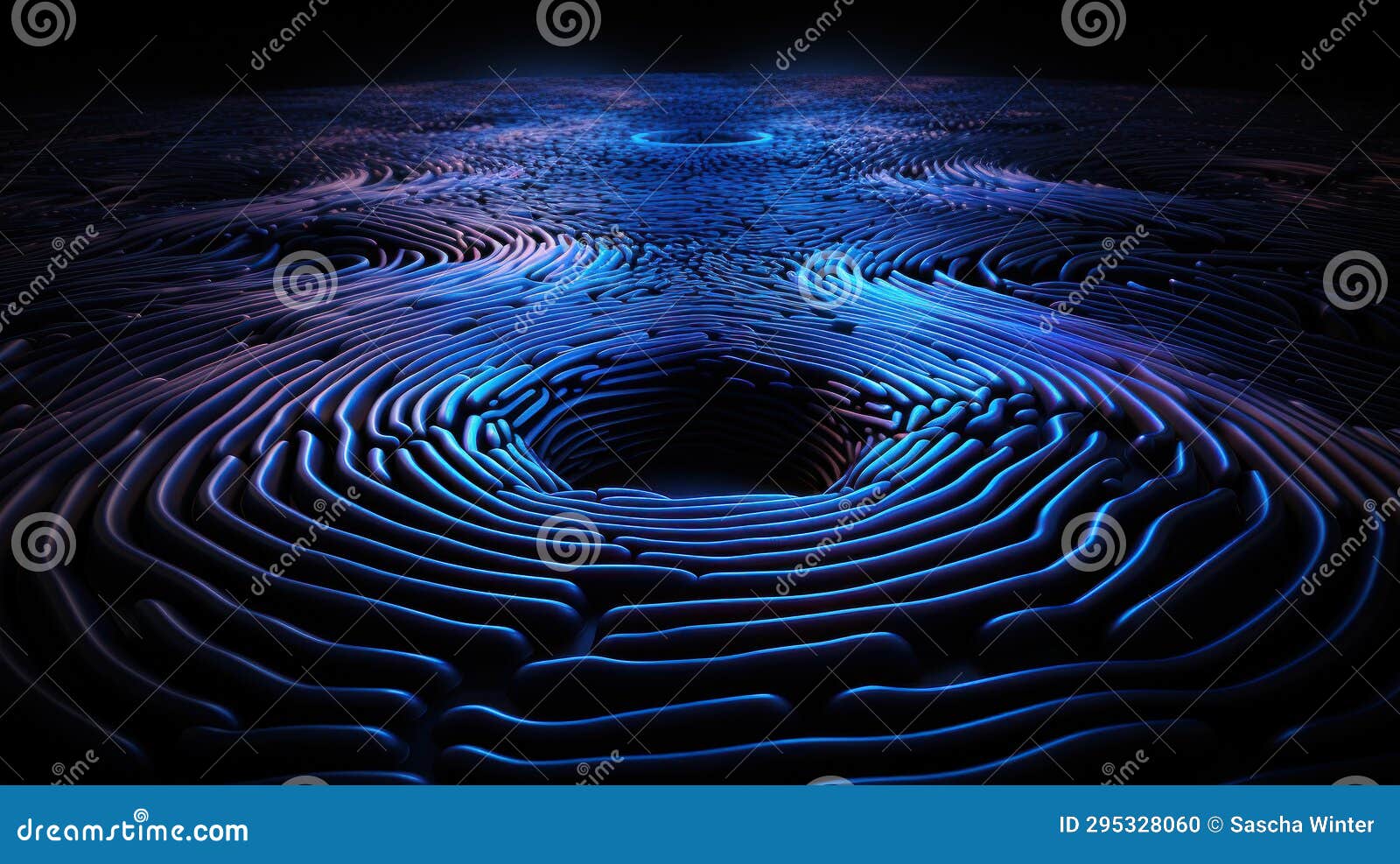 Neon Blue Fingerprint Pattern on Black Stock Illustration ...