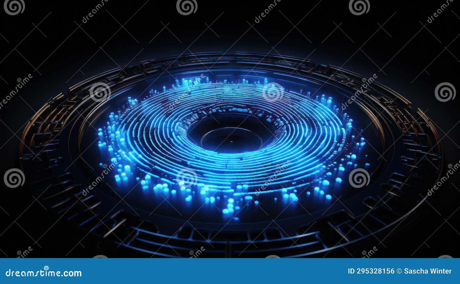 Neon Blue Fingerprint Pattern on Black Stock Illustration ...
