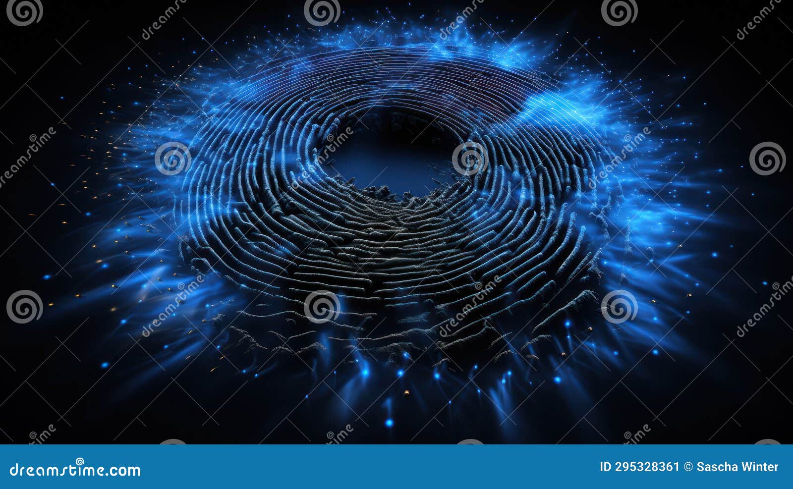Neon Blue Fingerprint Pattern on Black Stock Image - Image of concept ...