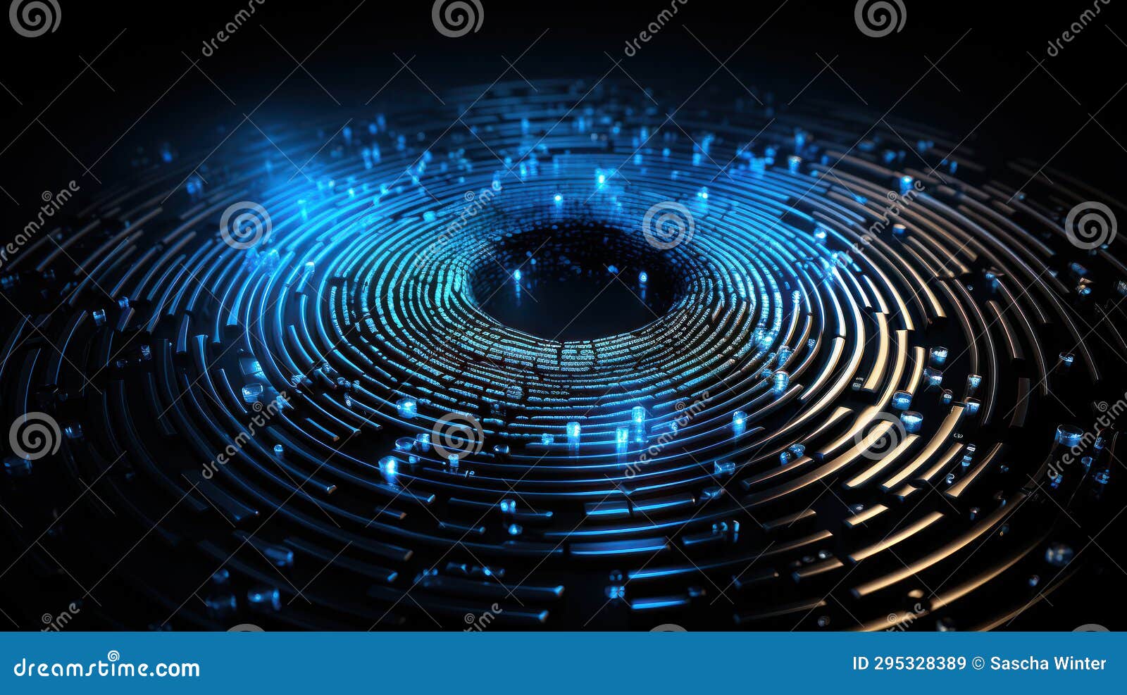 Neon Blue Fingerprint Pattern on Black Stock Image - Image of concept ...