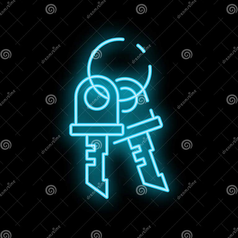 Neon Blue Keys Glowing on Black Background Stock Illustration ...
