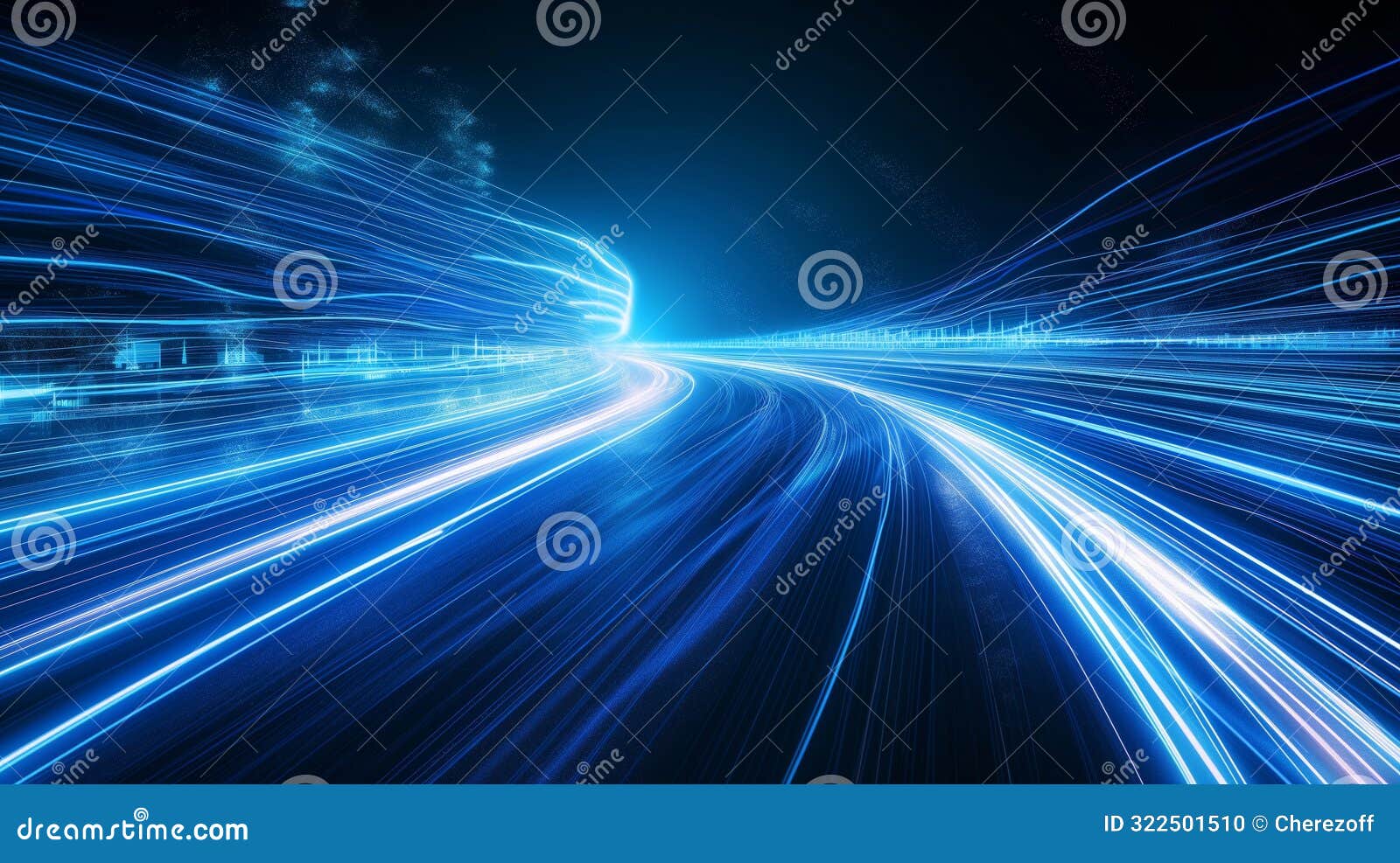 Neon Blue Light Trails on a Curved Path Stock Photo - Image of neon ...