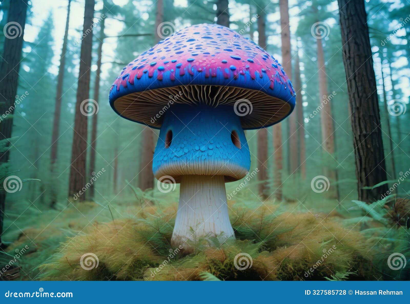 Neon Blue Magic Mushroom Concept Art Stock Illustration - Illustration ...